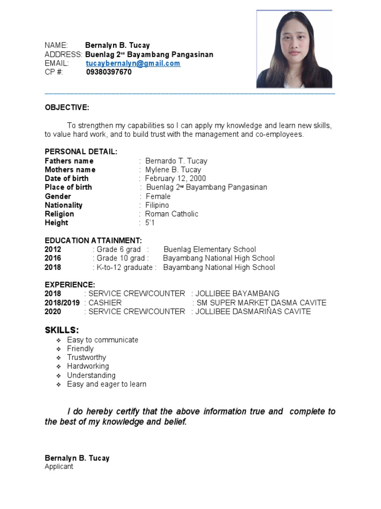 Resume Bernalyn Tucay | PDF