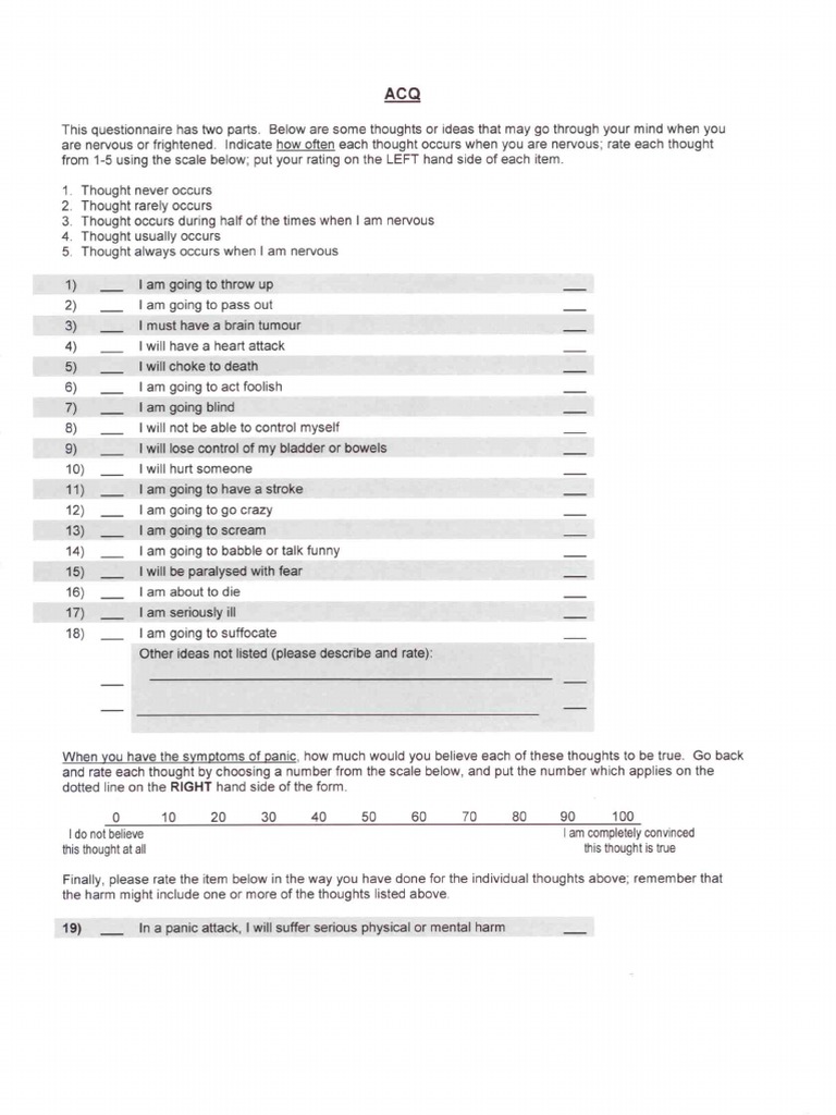 Agoraphobic Cognitions Questionnaire | PDF