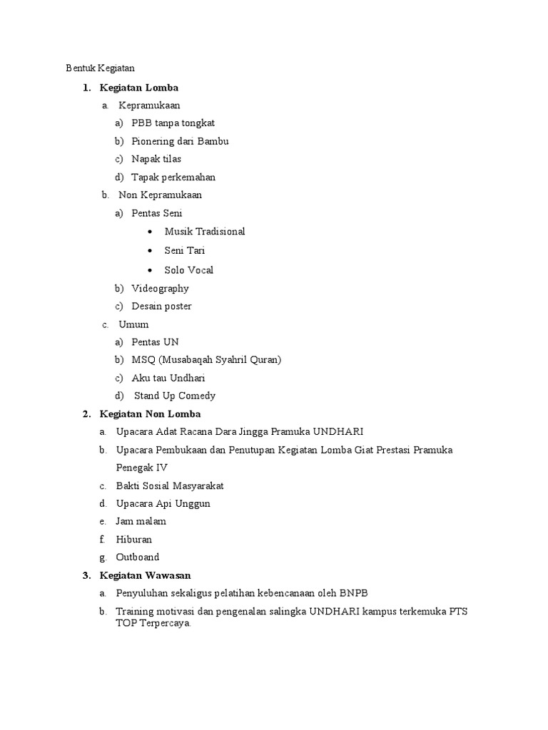 Kegiatan Lomba dan Non Lomba Pramuka UNDHARI | PDF | Perjalanan