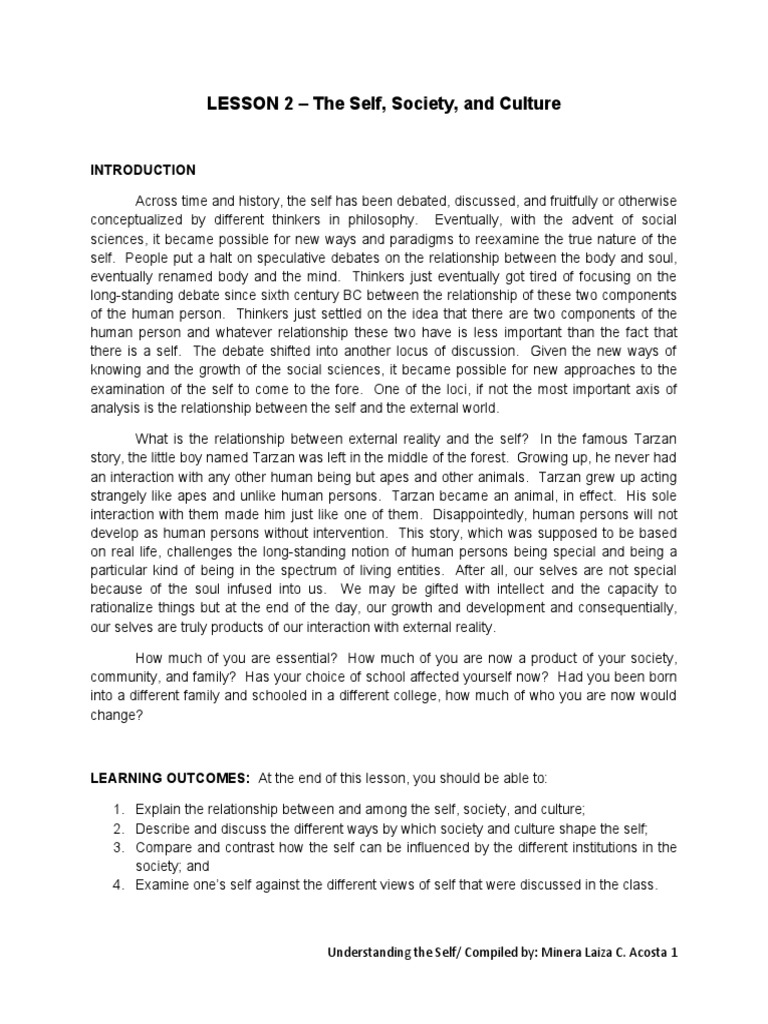 LESSON 2 - The Self, Society, and Culture | PDF | Self | Family