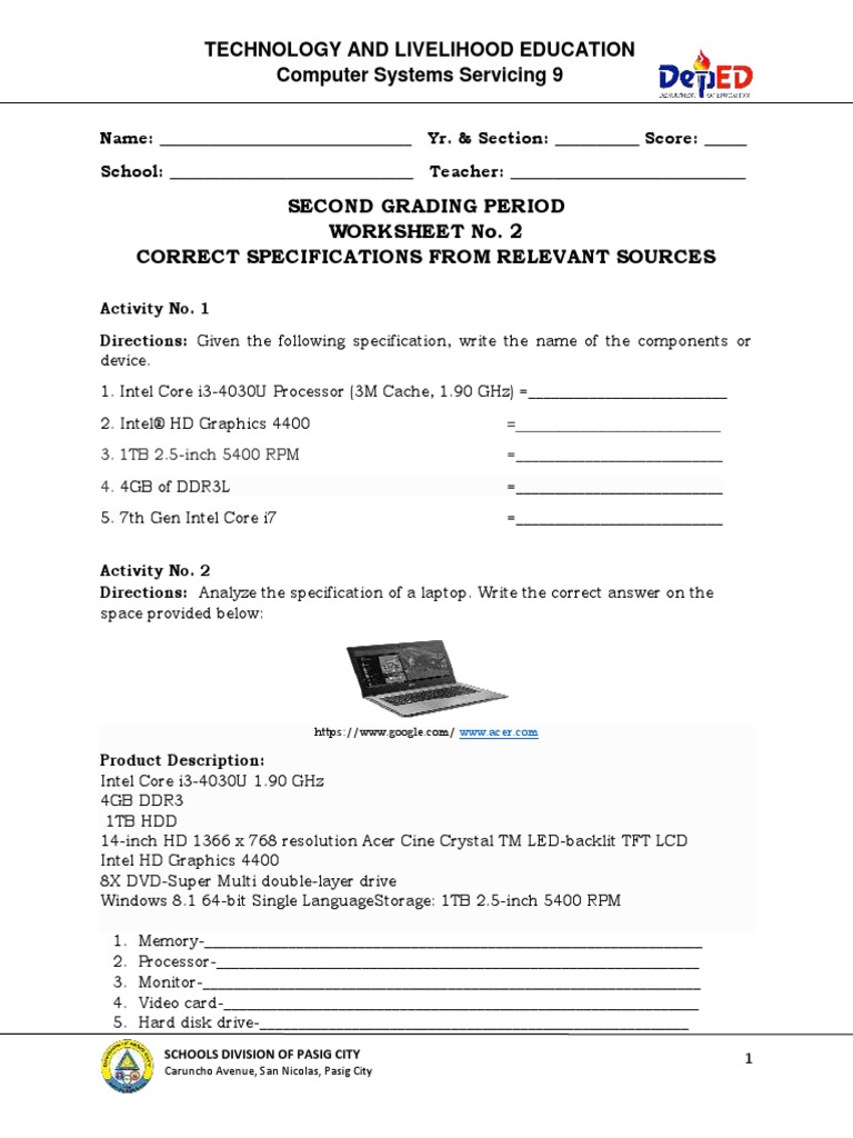 Tle CSS9 Q2 DW2 | PDF | Random Access Memory | Electronics