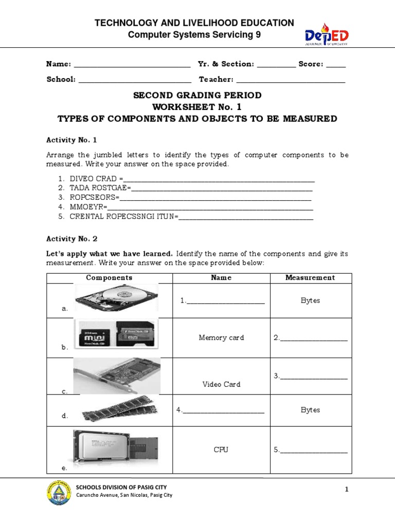 Tle CSS9 Q2 DW1 | PDF | Computer Data Storage | Random Access Memory