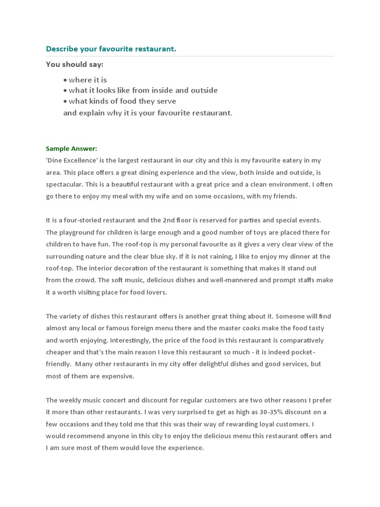 Describe Your Favourite Restaurant | PDF | Restaurants | Menu