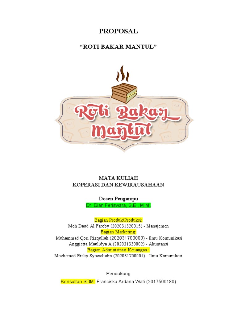 Proposal Usaha Roti Bakar Mantul | PDF | Bisnis | Ilmu Sosial