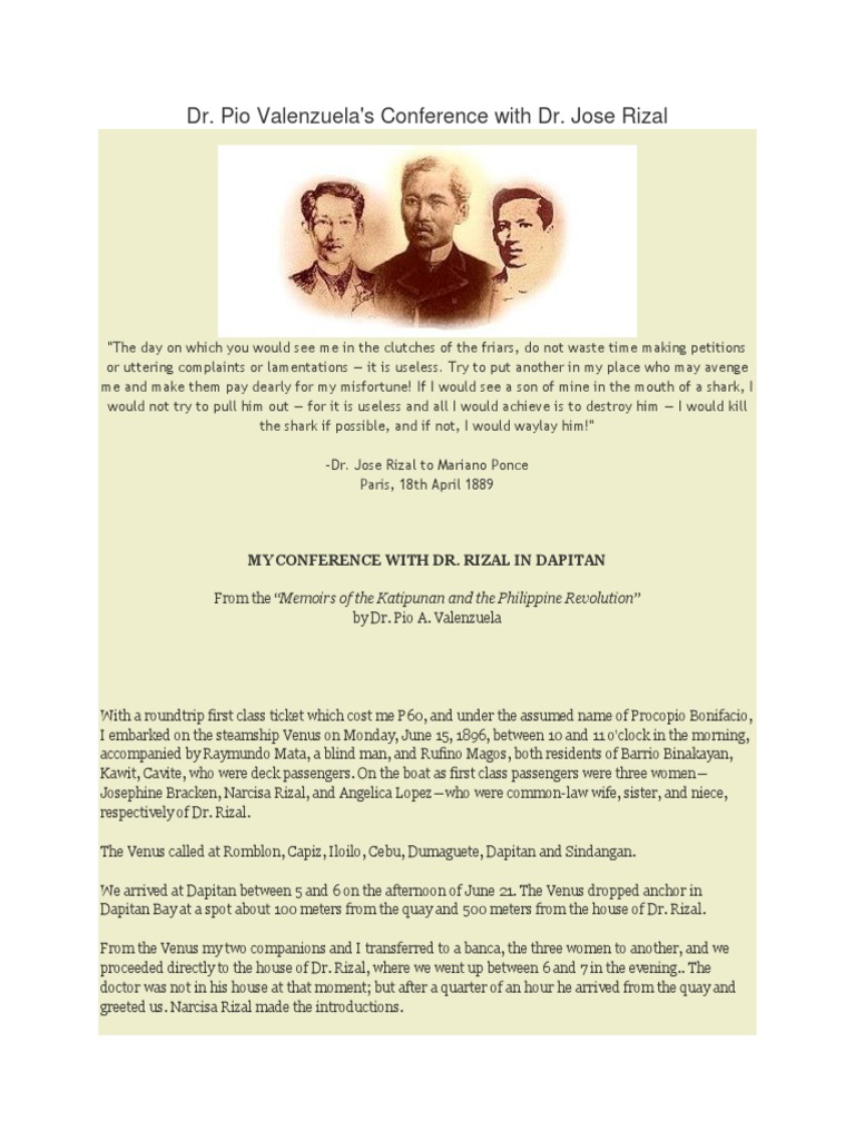 Dr. Pio Valenzuela's Conference With Dr. Jose Rizal | PDF | Philippines