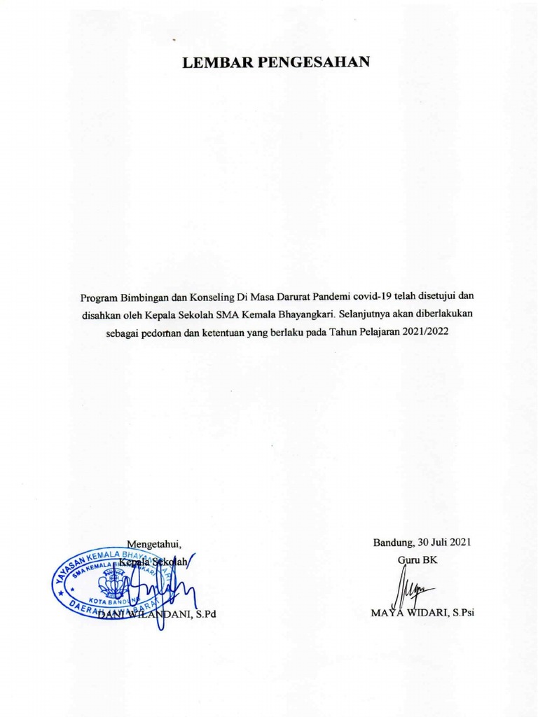 Lembar Pengesahan Program BK | PDF