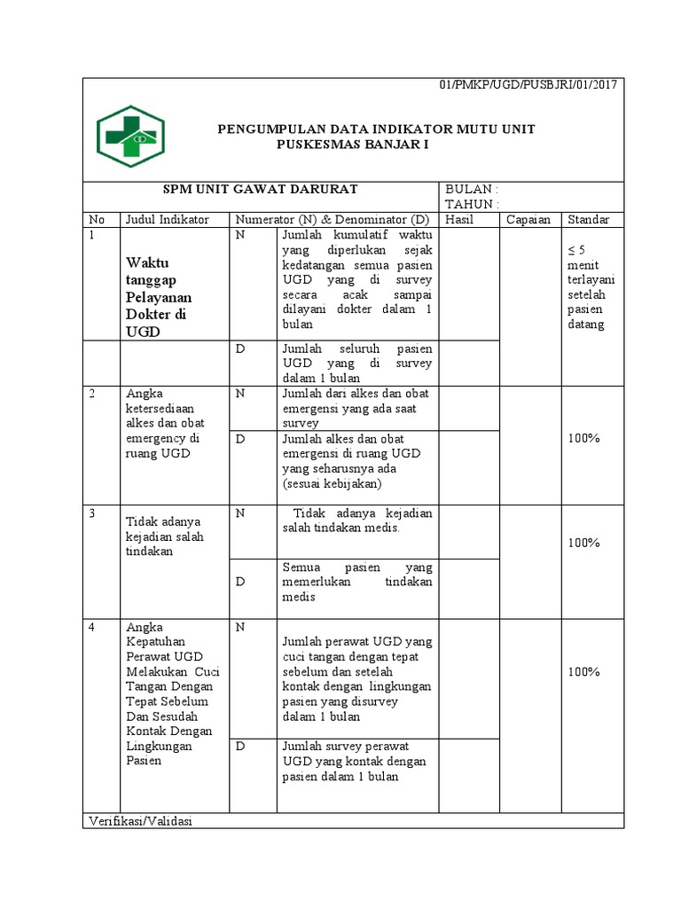 Pengumpulan Data Indikator Mutu Unit | PDF