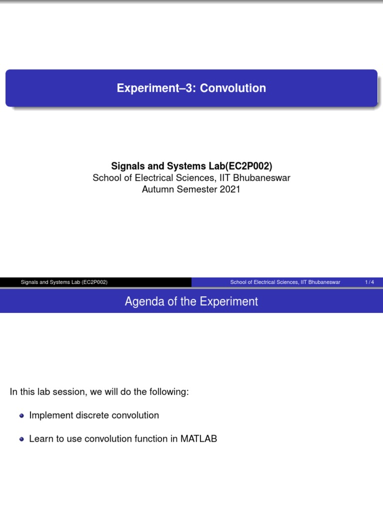 Experiment-3: Convolution: Signals and Systems Lab (EC2P002) | PDF | Convolution | Function ...
