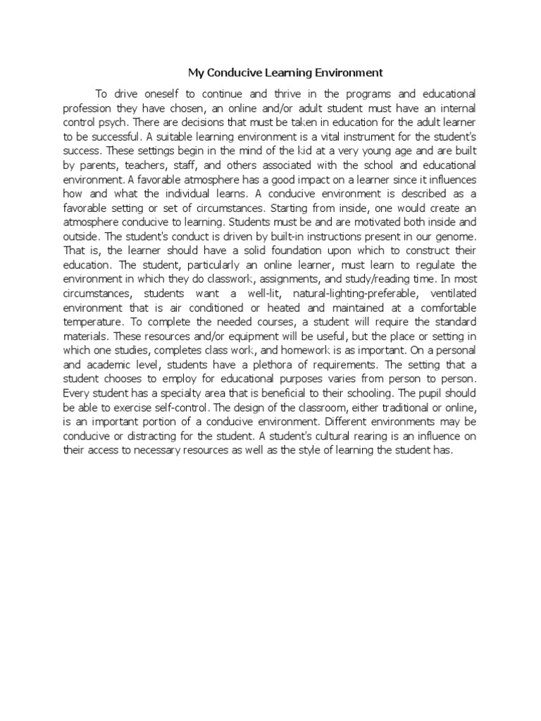My Conducive Learning Environment | PDF | Self-Improvement