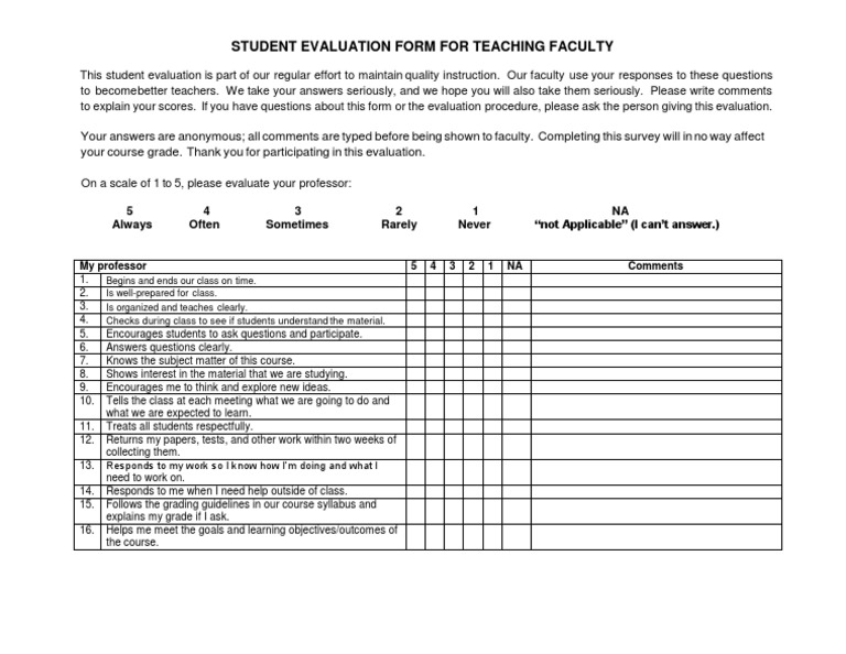 Student Evaluation of Teaching Faculty: An Anonymous Survey to Provide ...