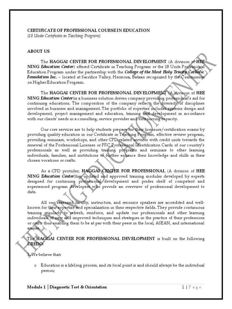 Module 1 - Diagnostic Test & Orientation | PDF | Learning | Teachers