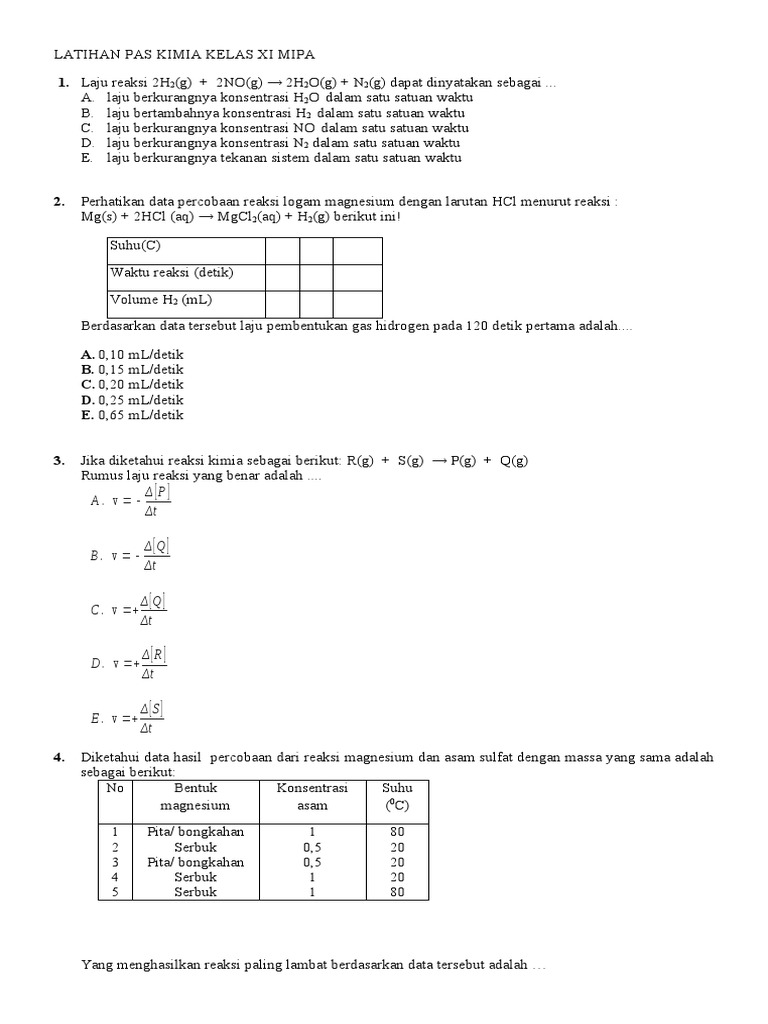 Latihan Pas Kimia Kelas Xi Mipa | PDF