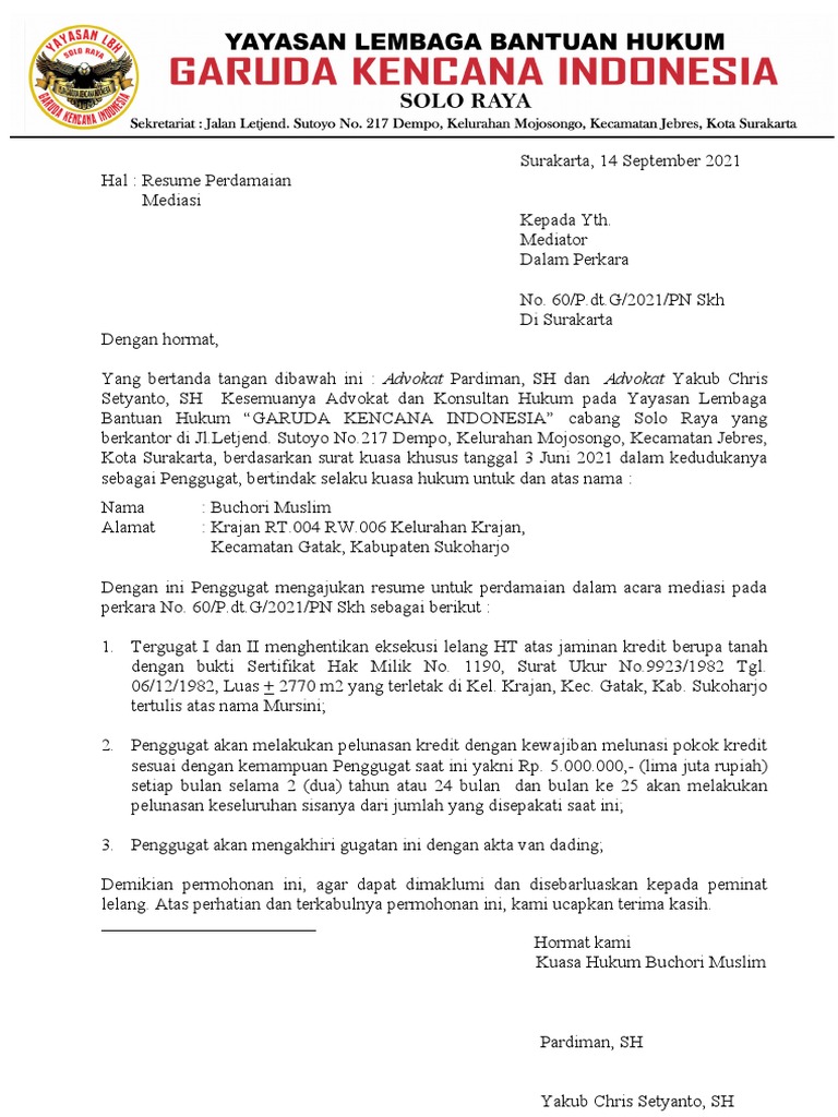 Resume Mediasi Perdamaian Perdata | PDF