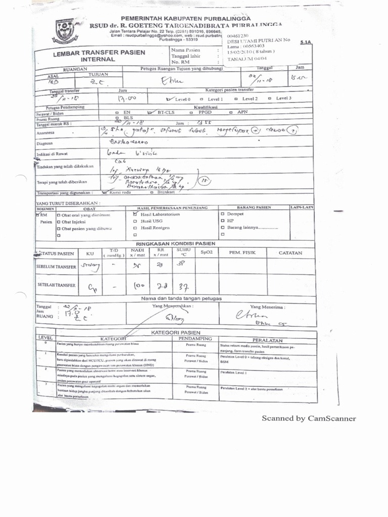 Lembar Transfer Pasien Internal | PDF