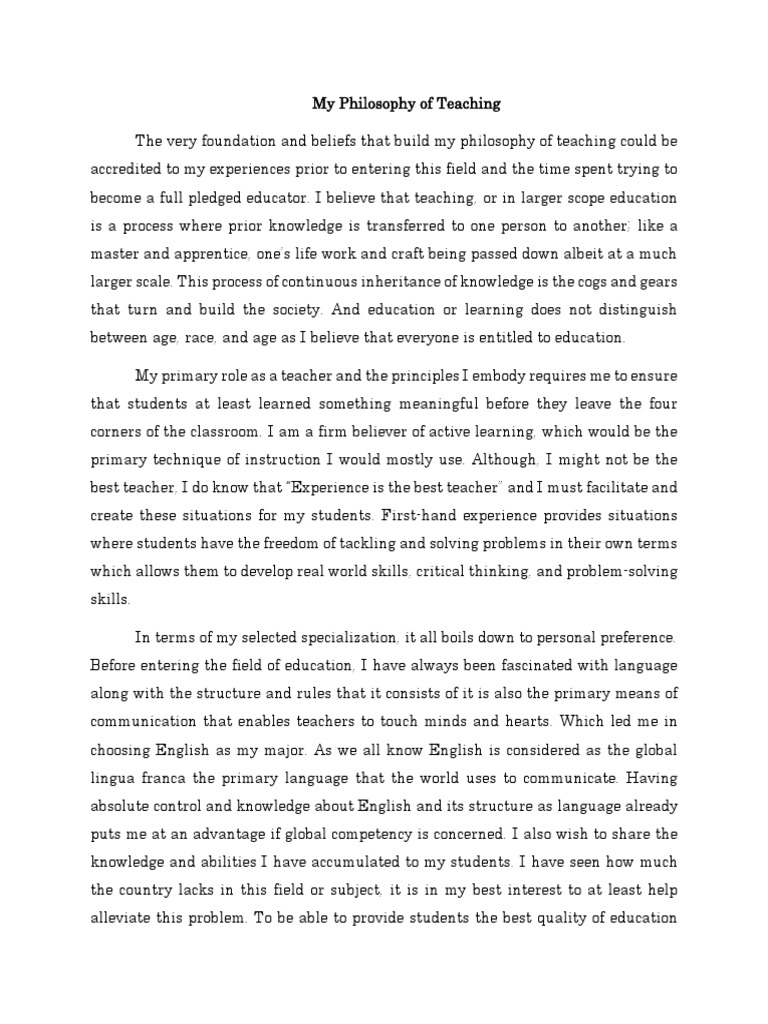 My Philosophy of Teaching | PDF | Teachers | Philosophy Of Education