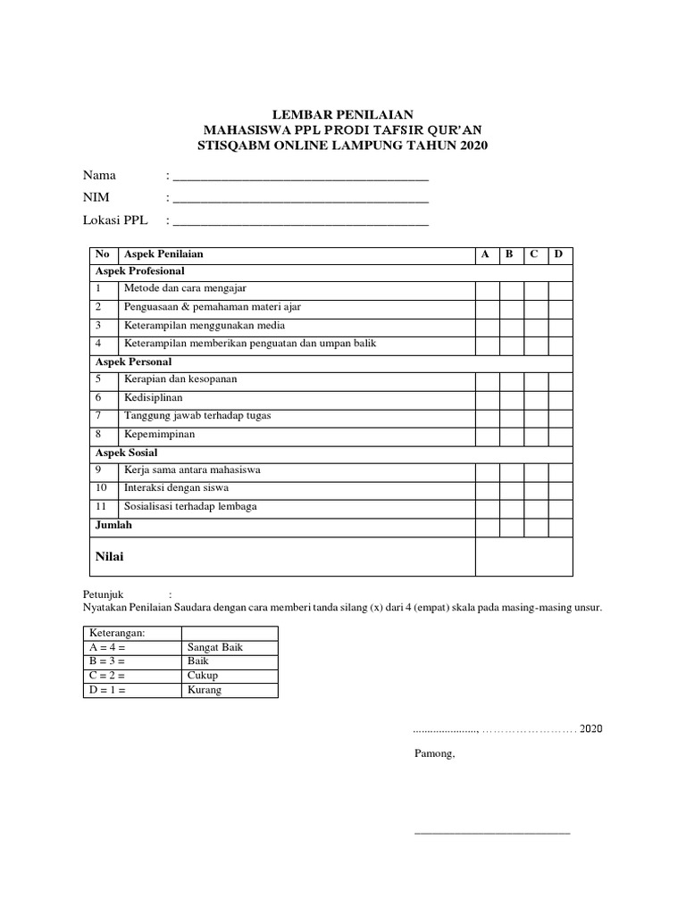 Lembar Penilaian PPL & KKN | PDF