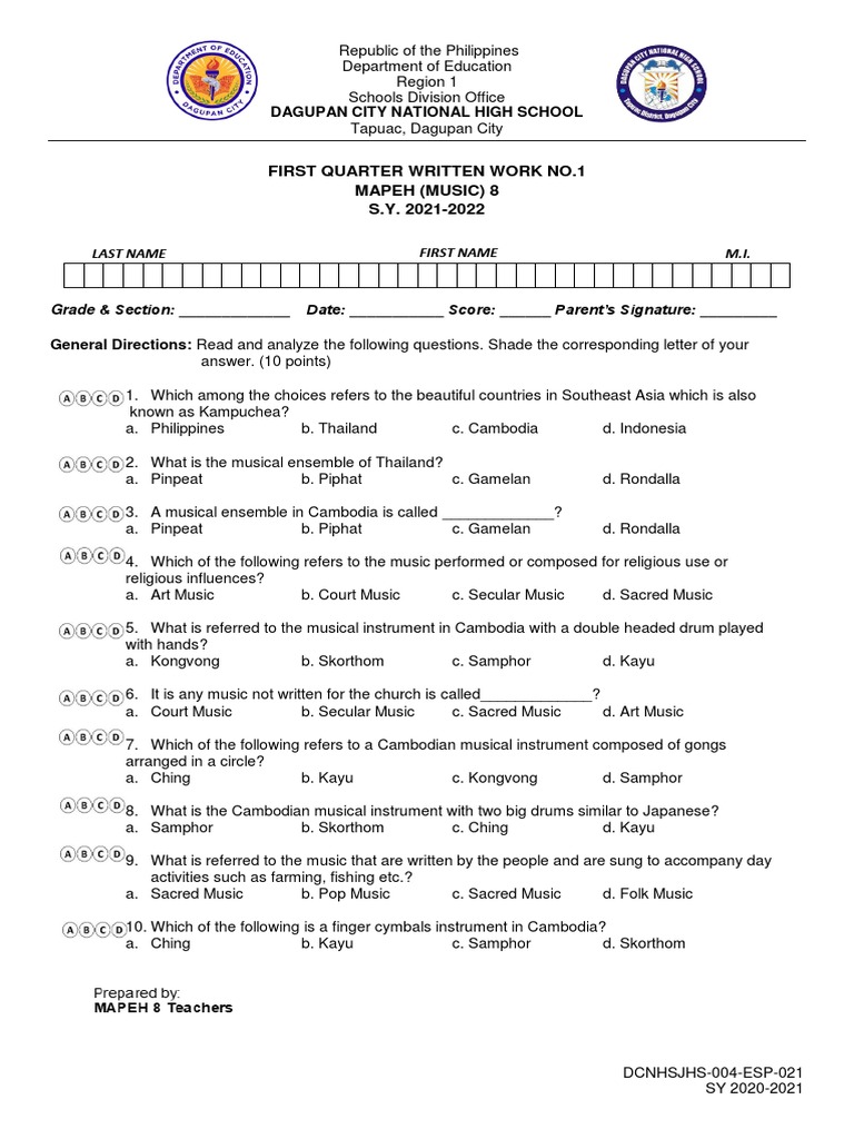 Final q1 Mapeh8 Written Works Set A | PDF | Gender | Gender Studies
