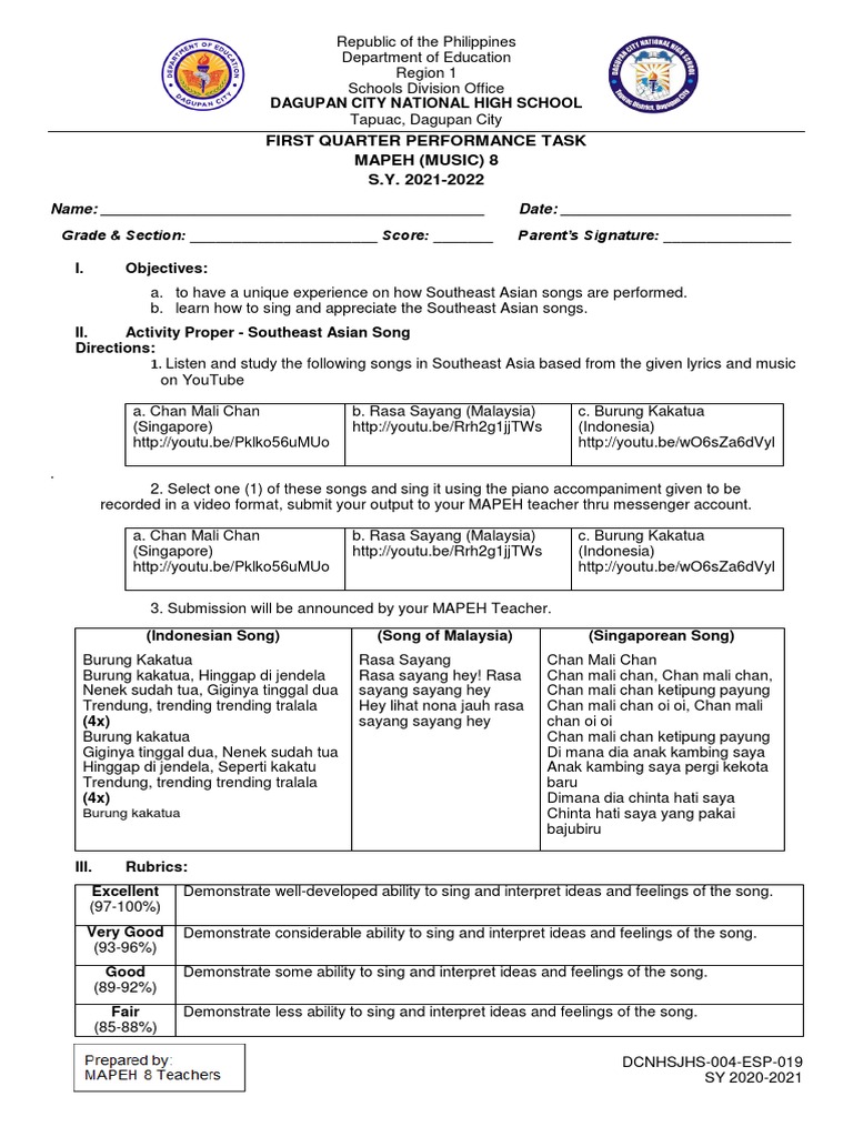 Final q1 Mapeh8 Performance Task | PDF