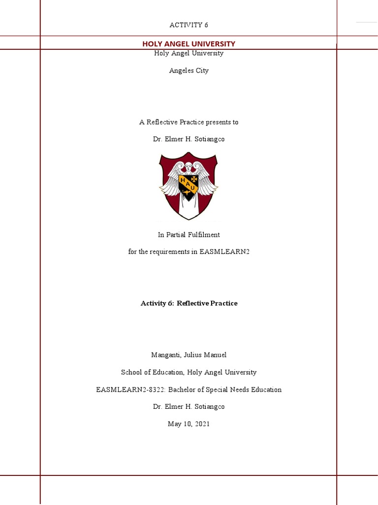 Holy Angel University: Activity 6 | PDF | Teaching Method | Reflective Practice