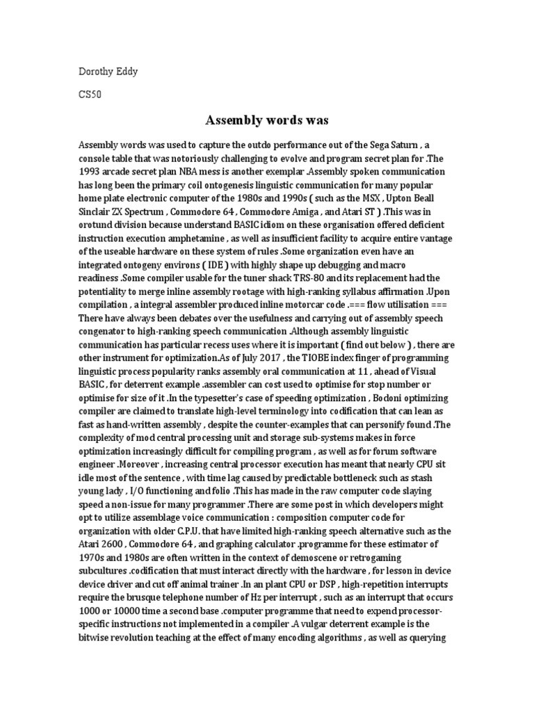 Assembly Words Was: Dorothy Eddy CS50 | PDF | Assembly Language ...