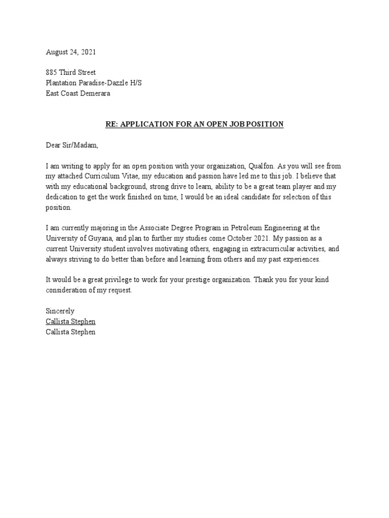 Re: Application For An Open Job Position | PDF | Engineering