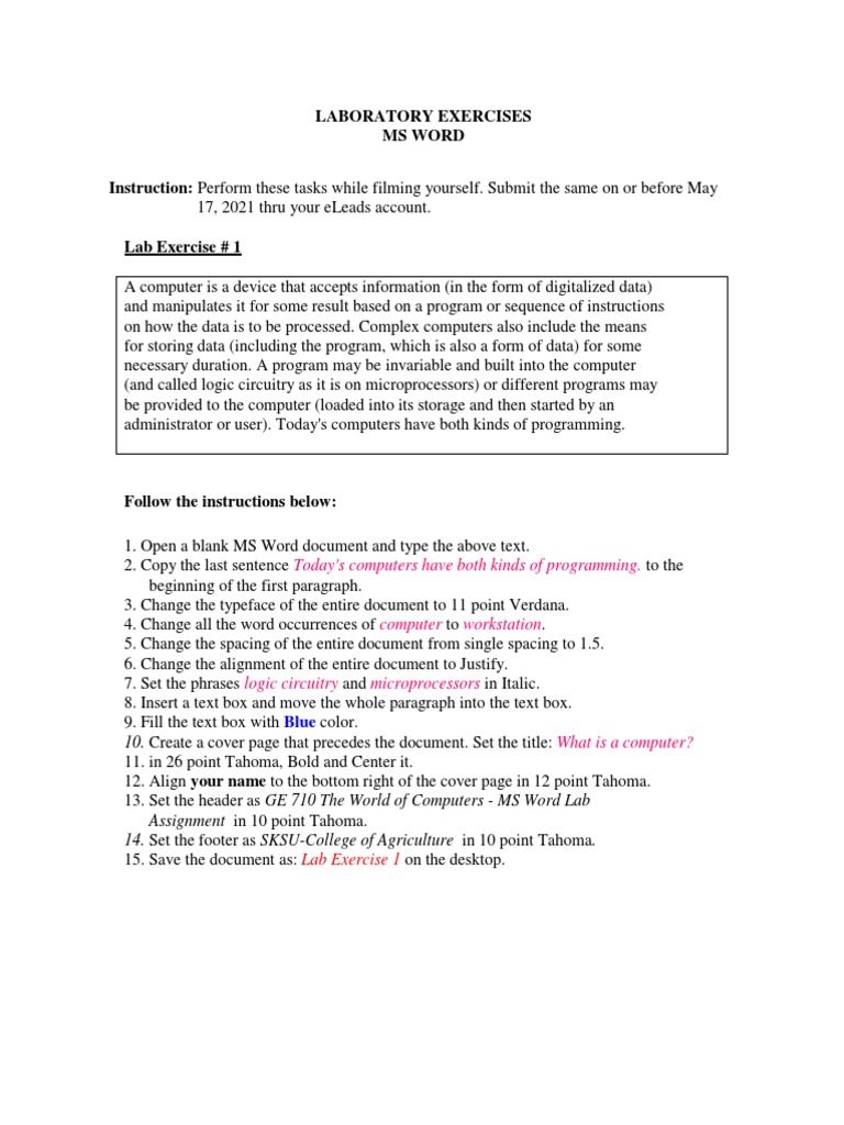 Laboratory Exercises MS Word | PDF | Microsoft Word | Computing