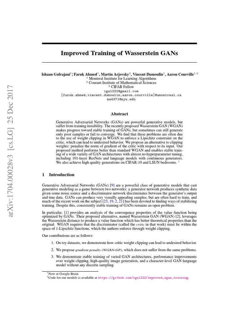 Improved Training of Wasserstein GANs | PDF | Mathematical Optimization ...
