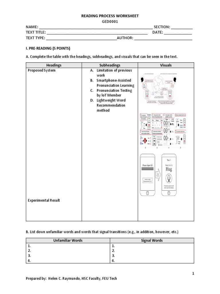 Reading Process Worksheet for GED Students | PDF | Human Communication ...