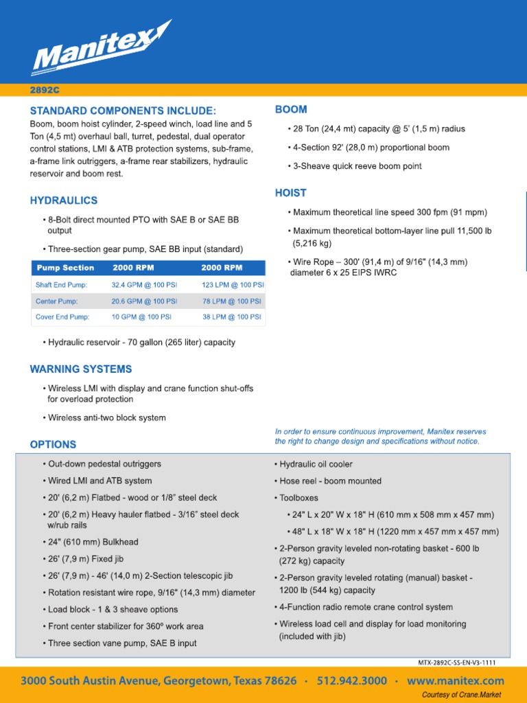Manitex Boom Trucks Spec 5f3999 | PDF