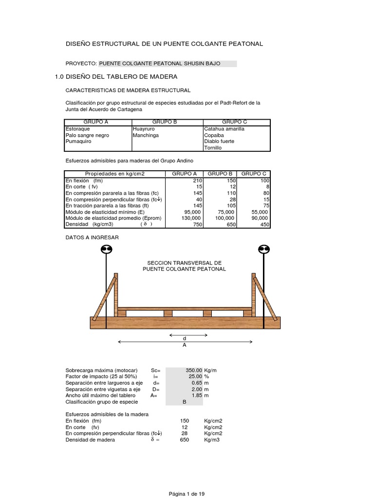 Diseño de Puente Colgante Peatonal | PDF | Fricción | Rigidez