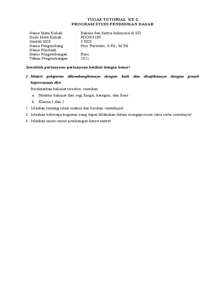 Tugas Tutorial Ke-2 Pdgk4109 | PDF