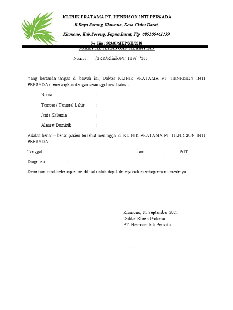 Surat Keterangan Kematian | PDF