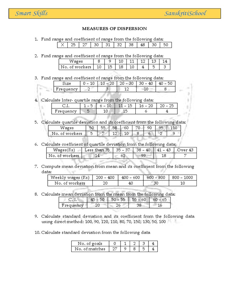 Measures of Dispersion | PDF | Quartile | Income
