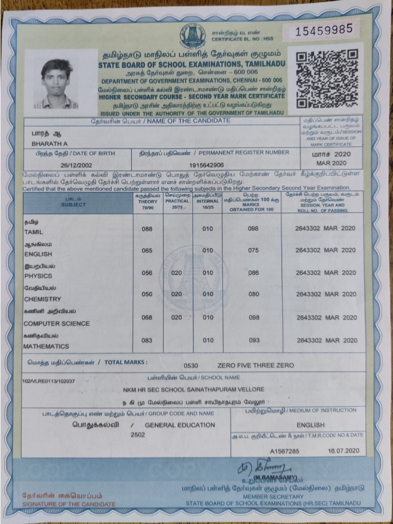 12 TH Marksheet | PDF