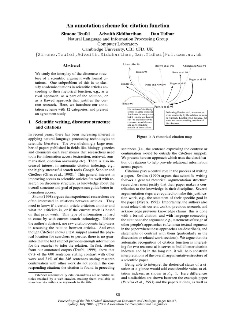 An Annotation Scheme For Citation Function | PDF | Citation | Parsing