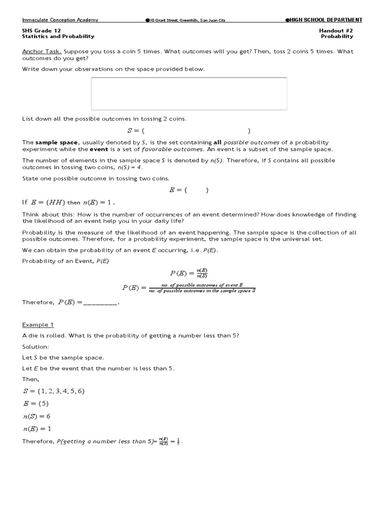 Immaculate Conception Academy : High School Department SHS Grade 12 ...