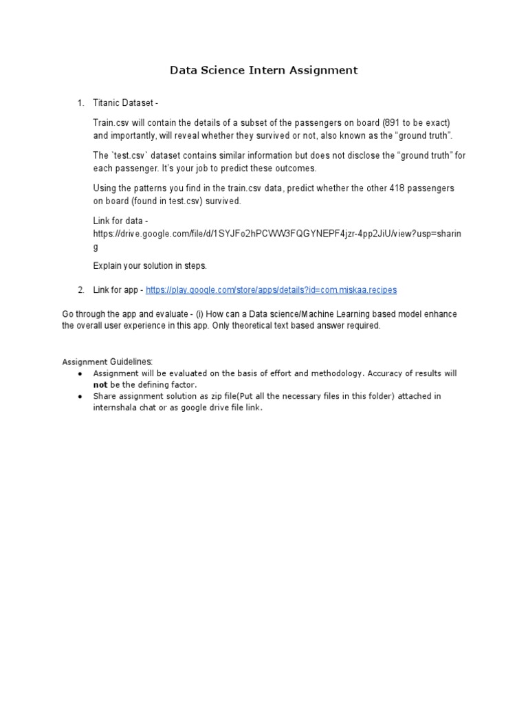 Data Science Intern Assignment | PDF Data Science Intern Assignment | PDF