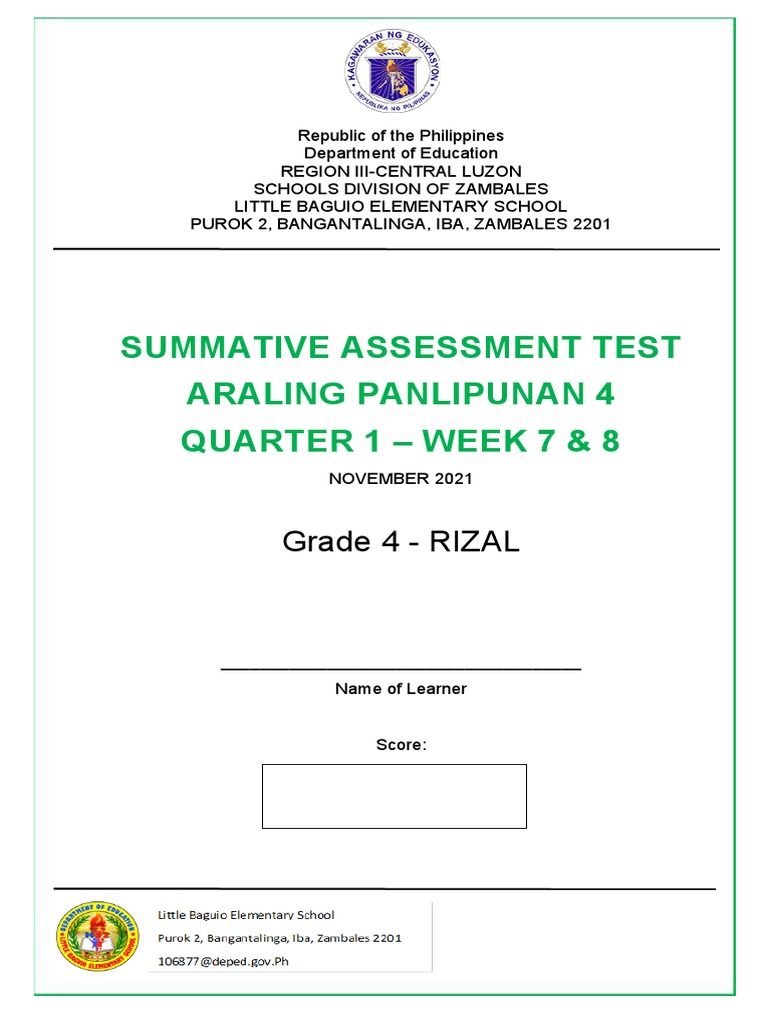 Summative Test Grade 4 AP (Week 7 And8) | PDF