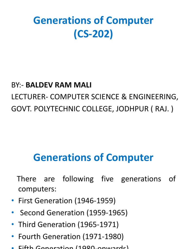 CS 202 Unit 1 3 Generations of Computer by Baldev Ram Mali | PDF | Integrated Circuit | Central ...