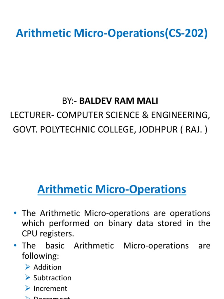 CS 202 Arithmetic Micro Operations | PDF | Computer Engineering ...