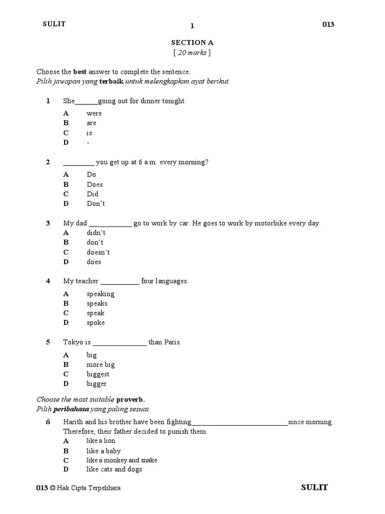 Year 5 Paper 1 Section A 2021 | PDF