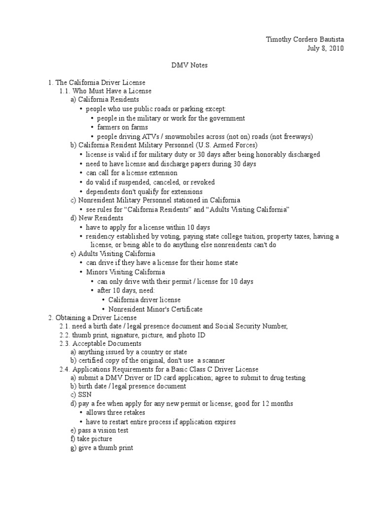 DMV Notes | PDF | Driver's License | Airbag