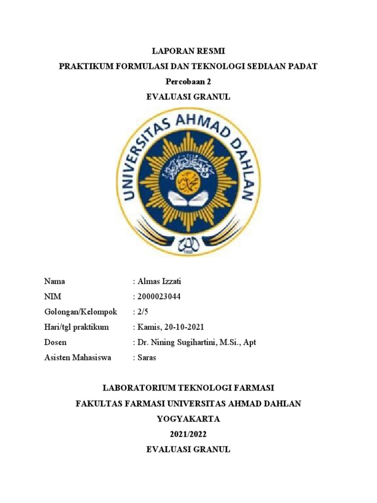 Evaluasi Granul dalam Formulasi Tablet | PDF