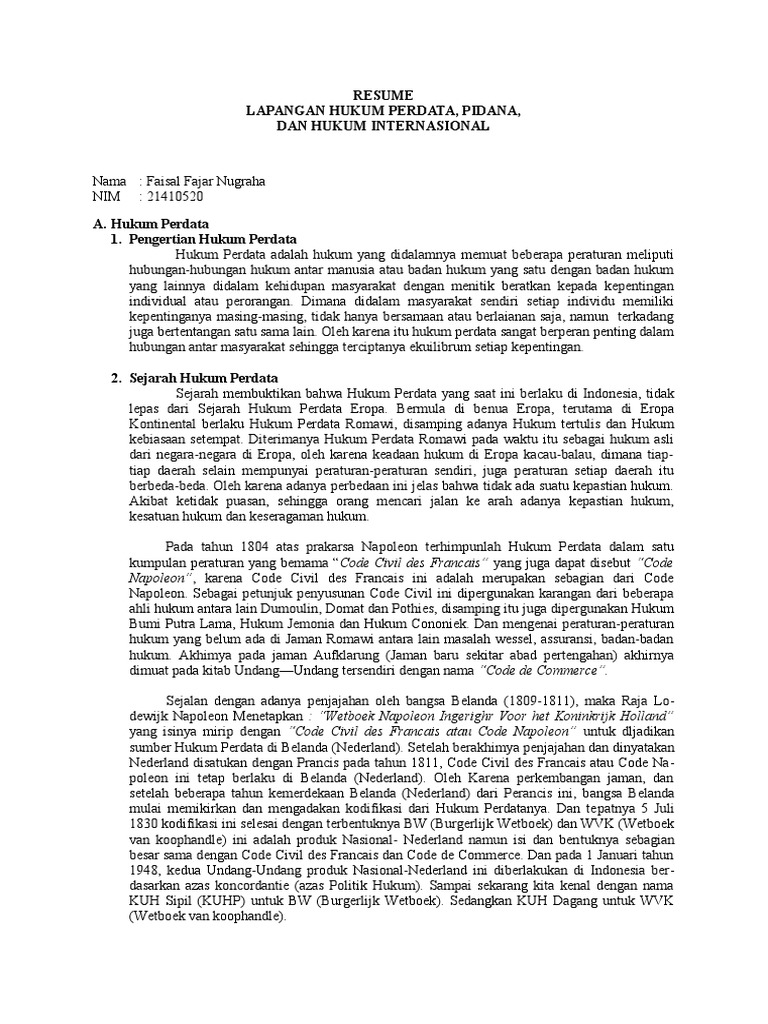 Resume Hukum Perdata, Pidana, Internasional by Faisal | PDF