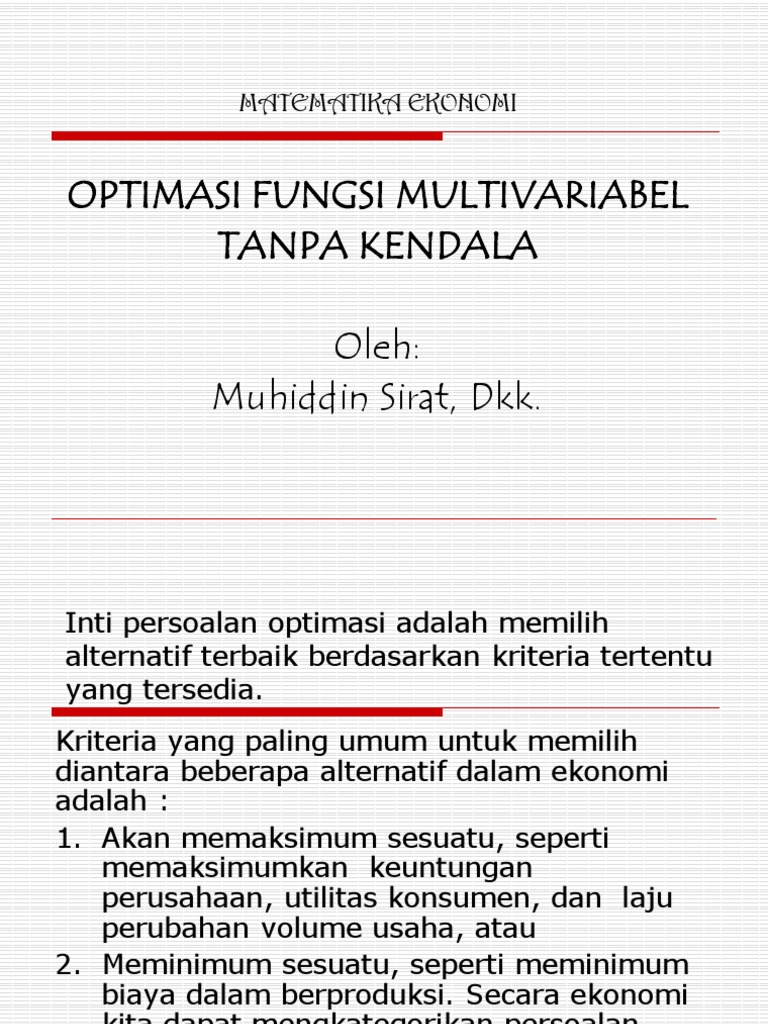 PENERAPAN OPTIMASI FUNGSI MULTIVARIABEL 2021-b | PDF