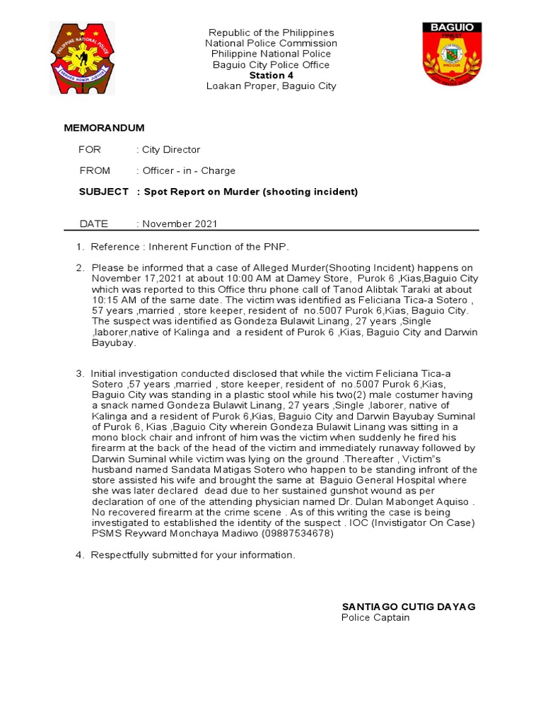 Spot Report | PDF | Murder | Crime & Violence