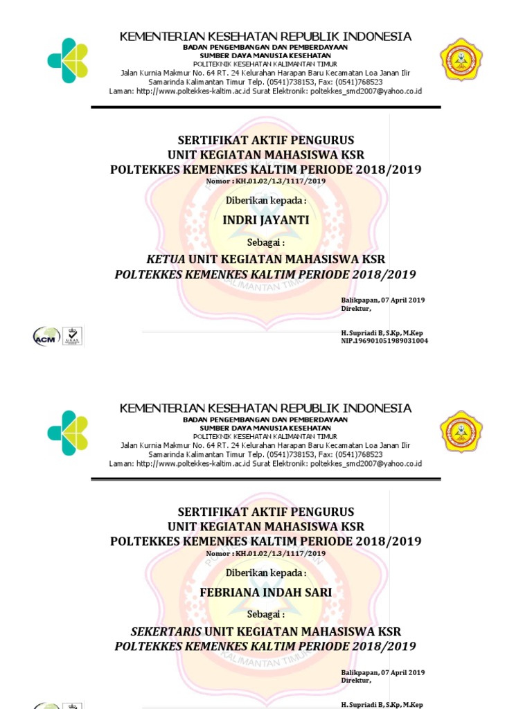 Format Sertifikat Ormawa | PDF