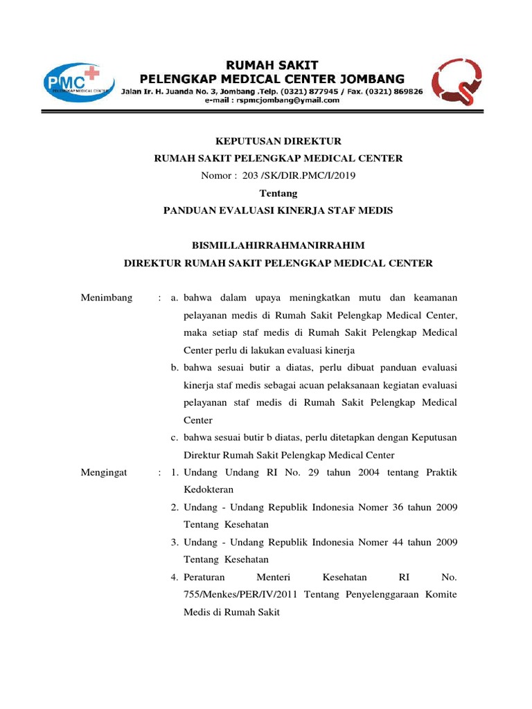 SK Panduan Evaluasi Kinerja Staf Medis | PDF