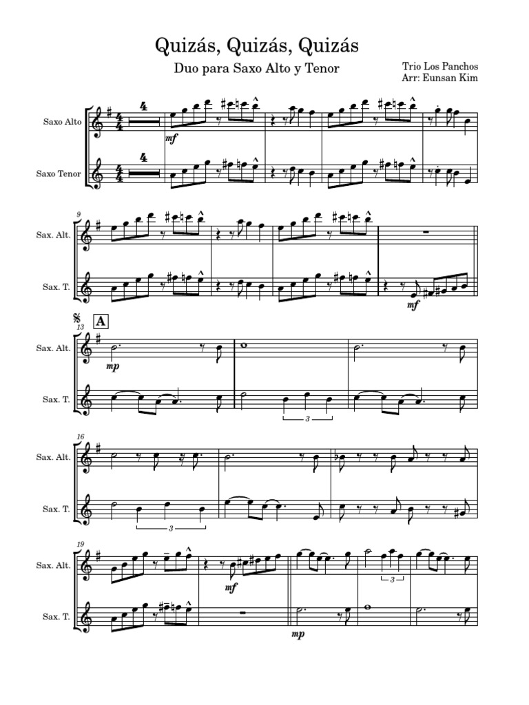 Duo Sax Arrangement: Quizás, Quizás | PDF