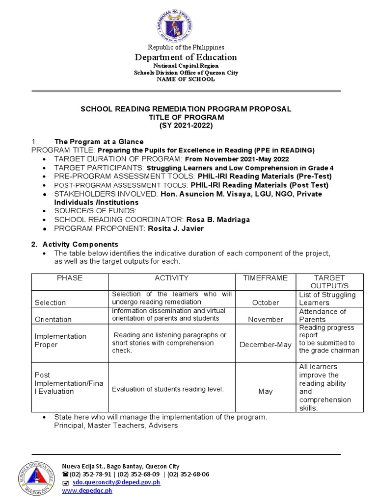 Grade4-SCHOOL READING REMEDIATION PROGRAM PROPOSAL-edited | PDF ...